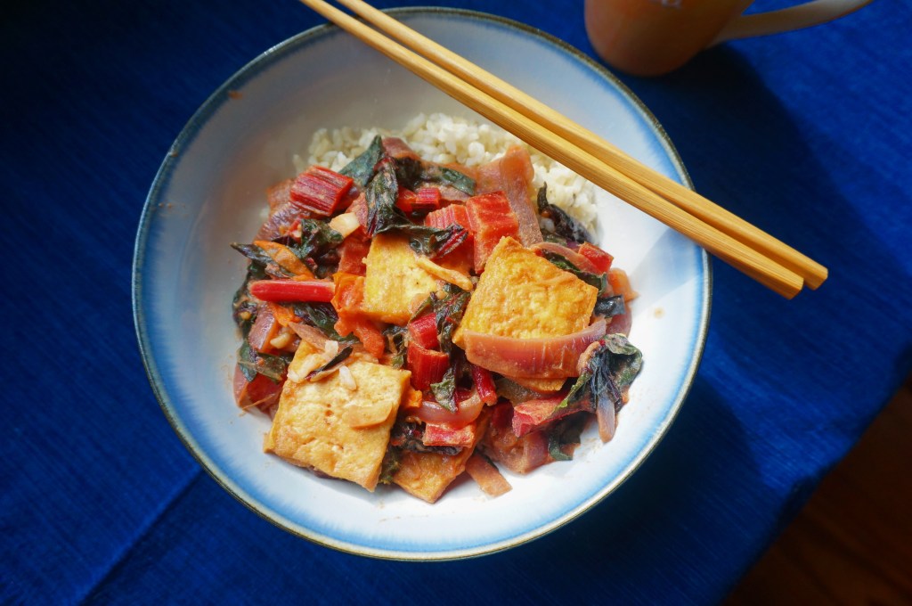 Nutty, spicy golden tofu and swiss chard | Optional Kitchen